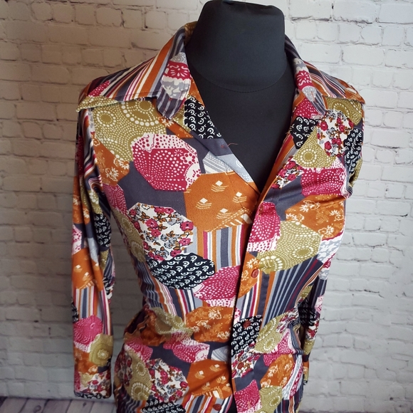 Vintage | Tops | Vintage 7s Bright Funky Top Nylon Stretchy | Poshmark